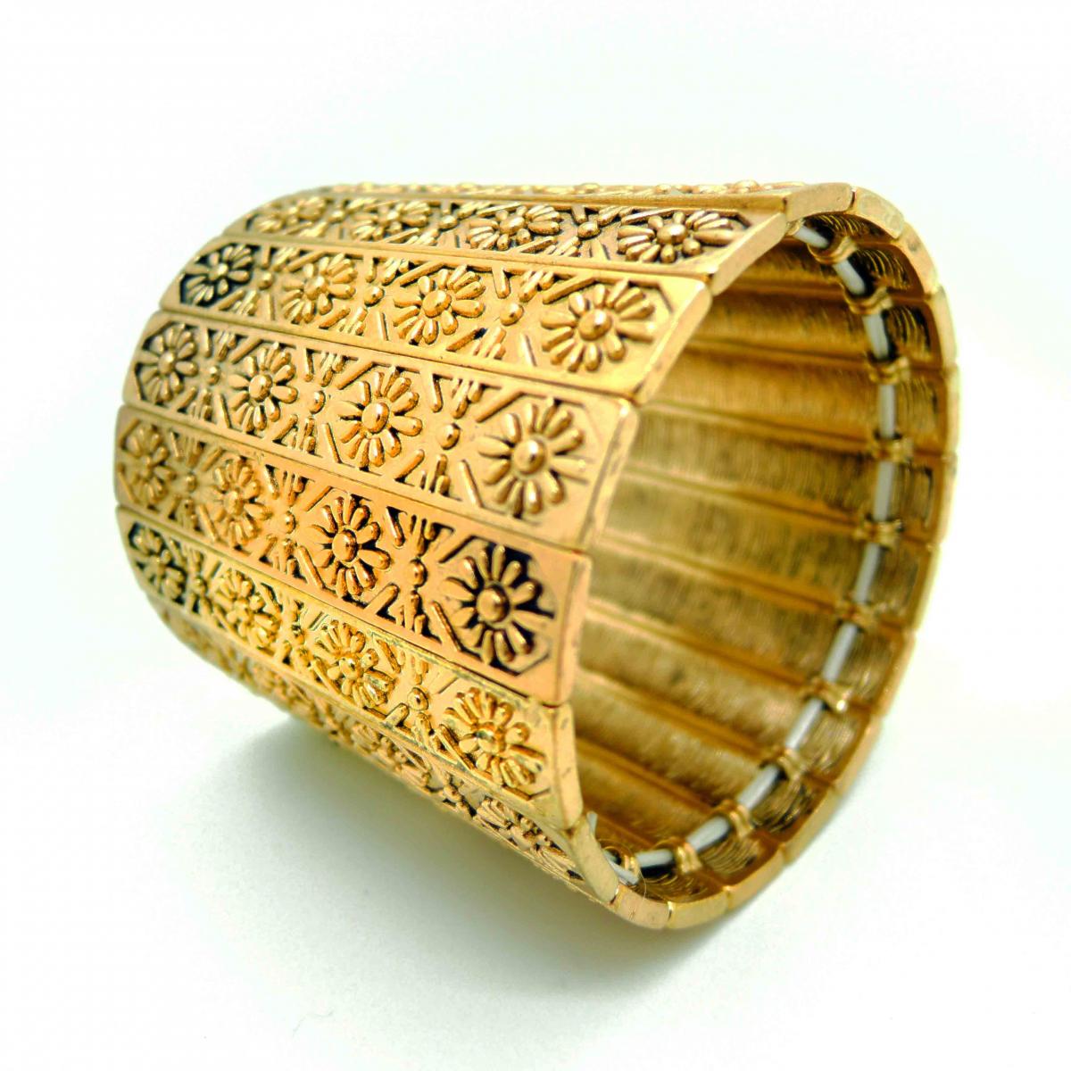 Matted Gold Floral Engraved Thick Hand Cuff on Luulla