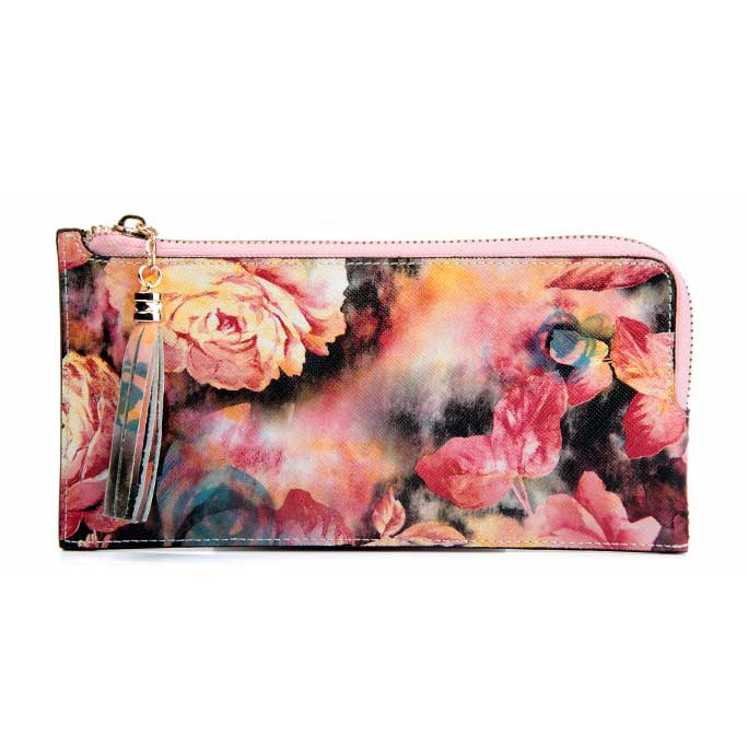 Genuine Leather Pink Roses Oil Painting Purse on Luulla
